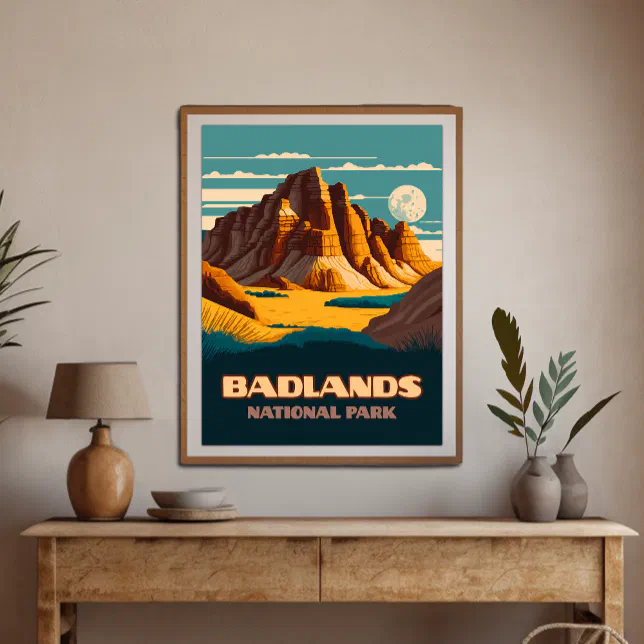 Badlands National Park Mountains Retro Poster | Zazzle