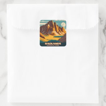 Badlands National Park Mountains Retro Square Sticker | Zazzle
