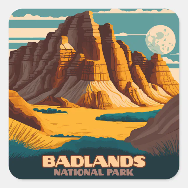 Badlands National Park Mountains Retro Square Sticker | Zazzle