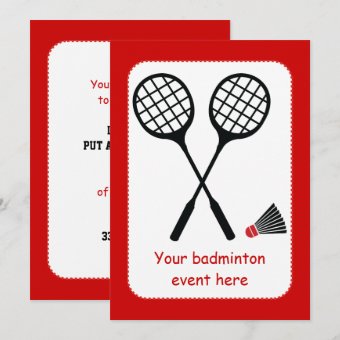 Badminton gifts, racquet and shuttlecock custom invitation | Zazzle