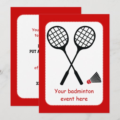 Badminton gifts, racquet and shuttlecock custom invitation | Zazzle