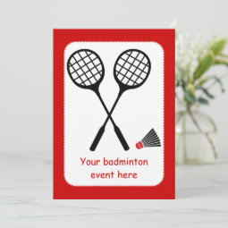 Badminton gifts, racquet and shuttlecock custom invitation | Zazzle