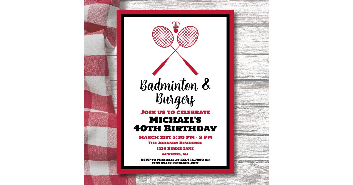 Badminton Party Sports BBQ Birthday Invitation | Zazzle