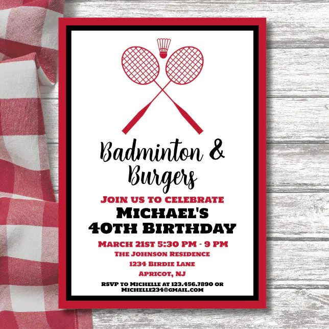 Badminton Party Sports BBQ Birthday Invitation | Zazzle