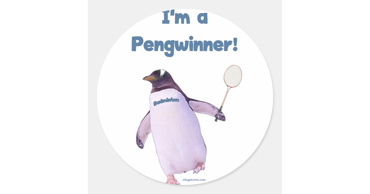 Badminton Penguin Classic Round Sticker | Zazzle