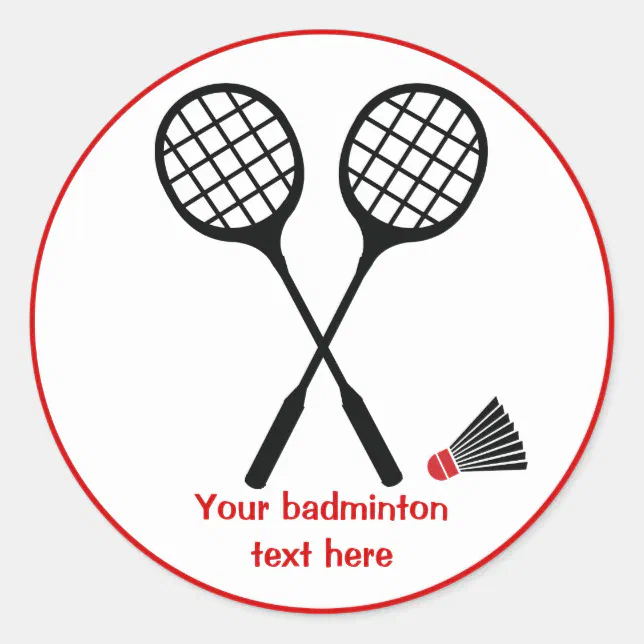 Badminton racquet and shuttlecock custom classic round sticker | Zazzle