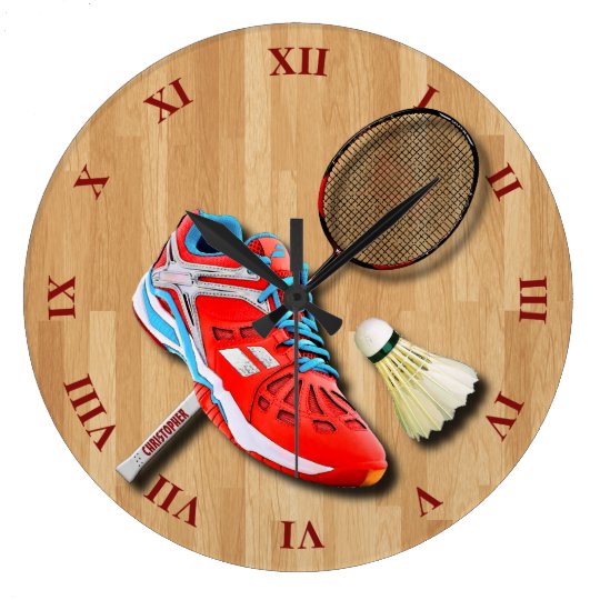 Badminton Shoe Racket Shuttlecock With Your Name Large Clock | Zazzle.com