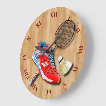 Badminton Shoe Racket Shuttlecock With Your Name Large Clock | Zazzle