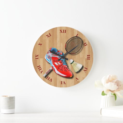 Badminton Shoe Racket Shuttlecock With Your Name Large Clock | Zazzle
