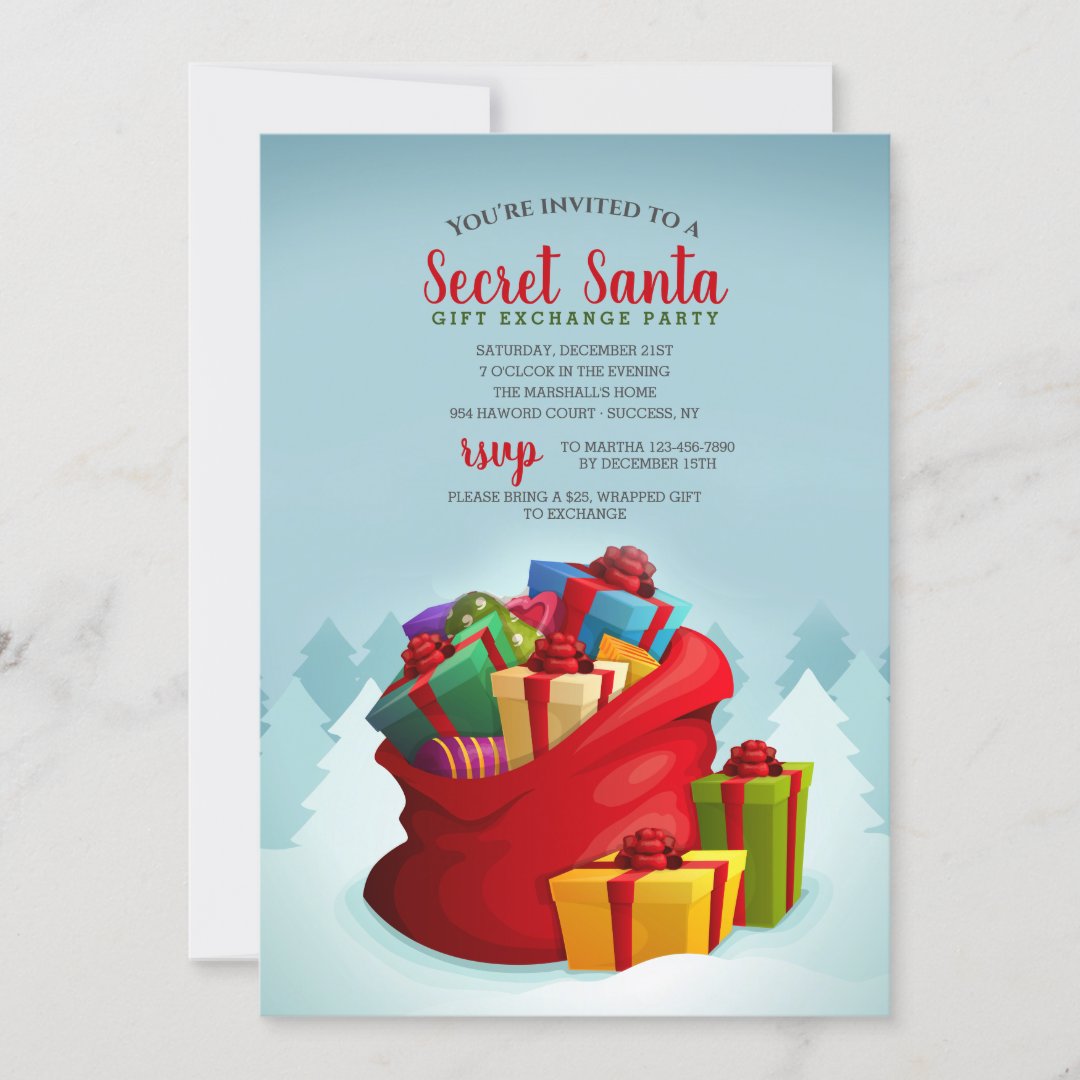Bag of Presents Gift Exchange Party Invitation | Zazzle