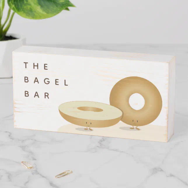 Bagel Bar Illustrated Characters Wooden Box Sign | Zazzle