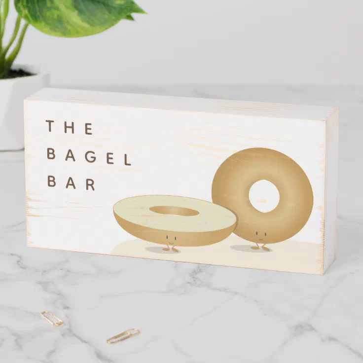 Bagel Bar Illustrated Characters Wooden Box Sign | Zazzle
