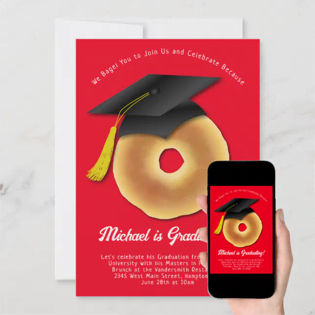 Bagel Breakfast Brunch Graduation Party Invitation | Zazzle