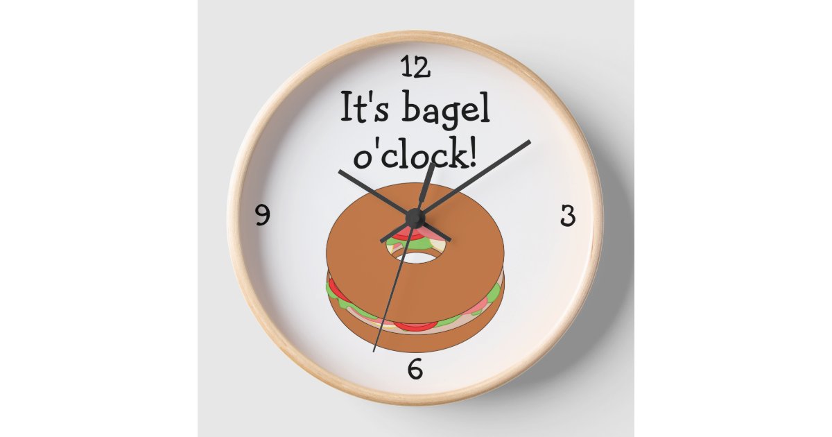 Bagel O'Clock fun food graphic Clock | Zazzle