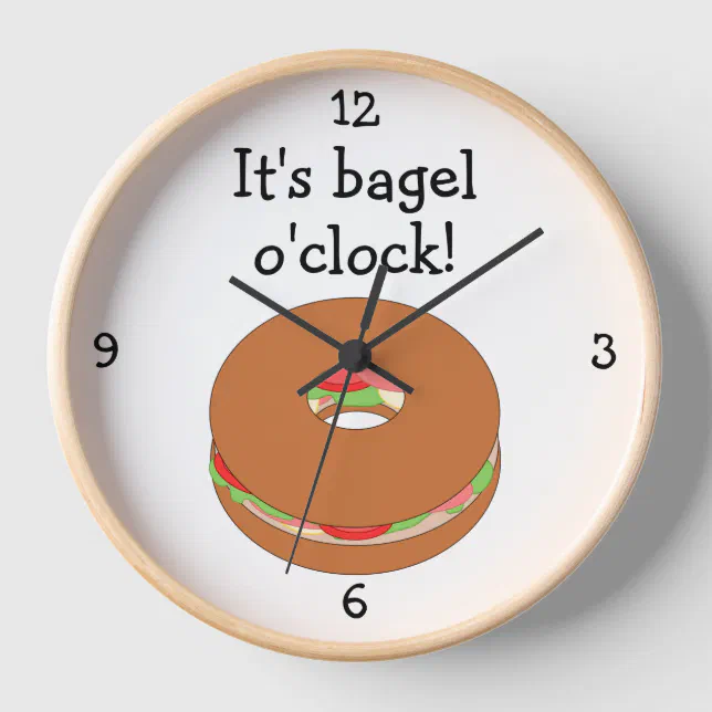 Bagel O'Clock fun food graphic Clock | Zazzle