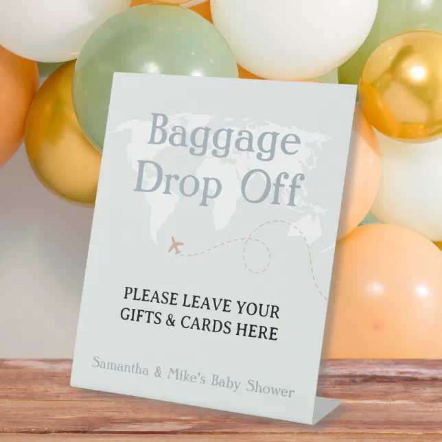 Baggage Drop Off Gift & Cards Travel Baby Shower Pedestal Sign | Zazzle