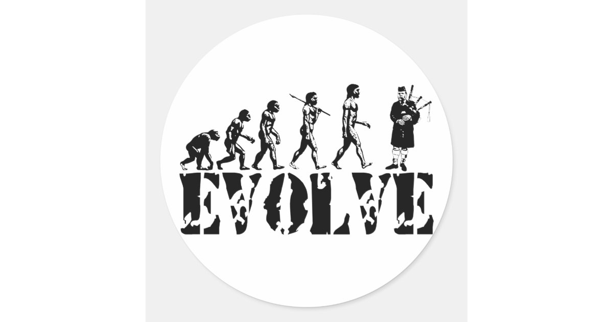 Bagpipe Pipers Bagpiper Musical Evolution Art Classic Round Sticker ...