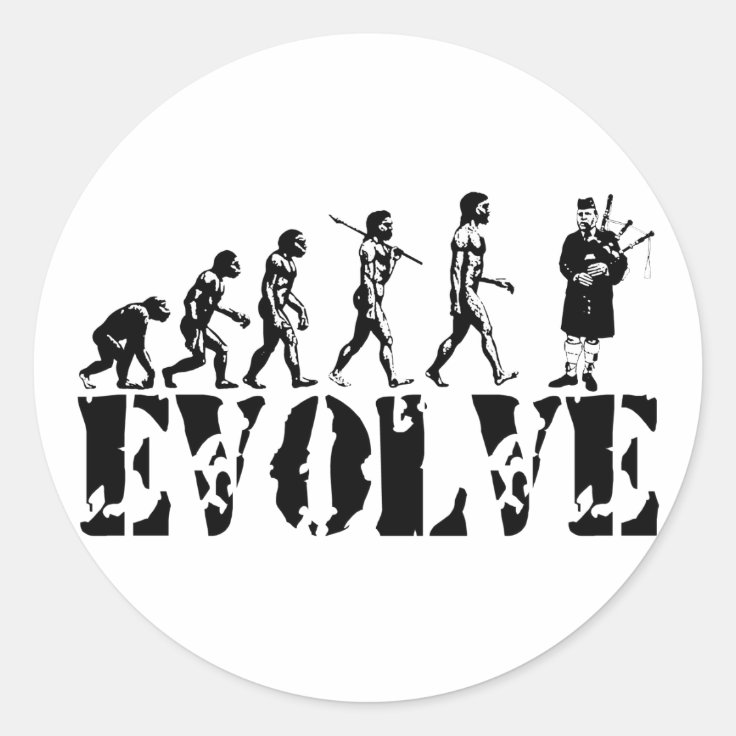 Bagpipe Pipers Bagpiper Musical Evolution Art Classic Round Sticker ...