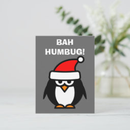 Bah Humbug anti Christmas penguin cartoon postcard | Zazzle