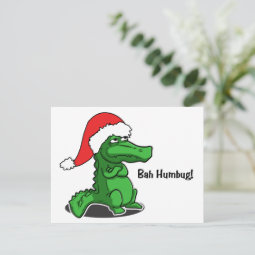 Bah Humbug! Smug cartoon alligator with Santa Hat Holiday Postcard | Zazzle