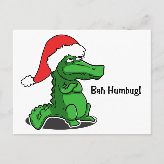 Bah Humbug! Smug cartoon alligator with Santa Hat Holiday Postcard | Zazzle