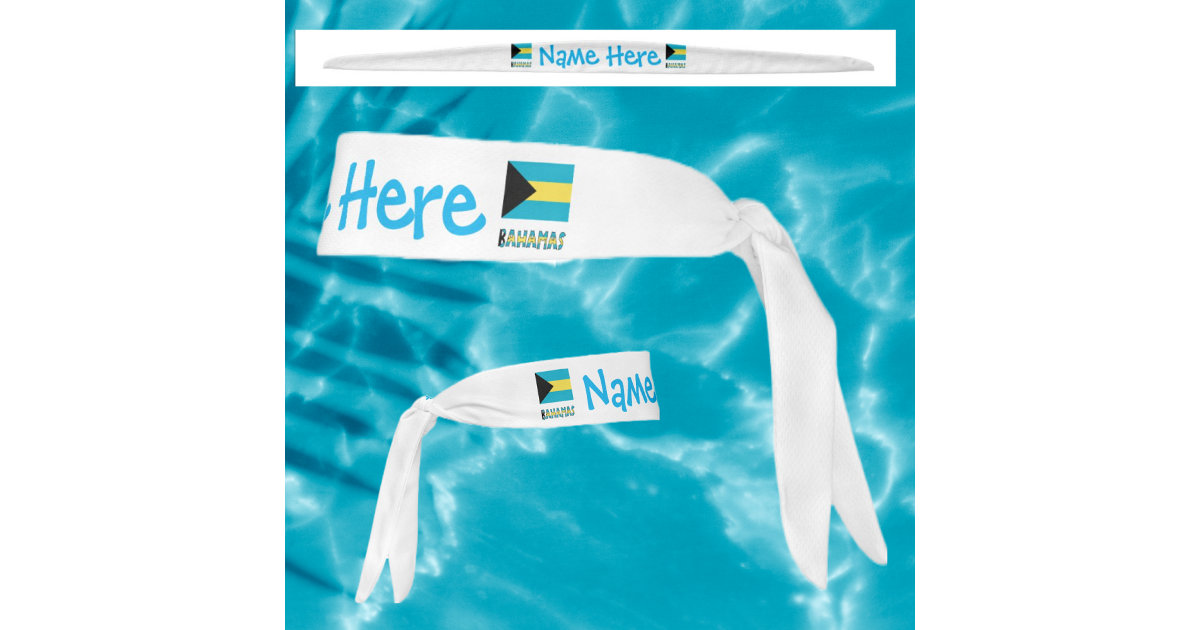 Bahamas and Bahamian Flag Blue Personalized Tie Headband | Zazzle