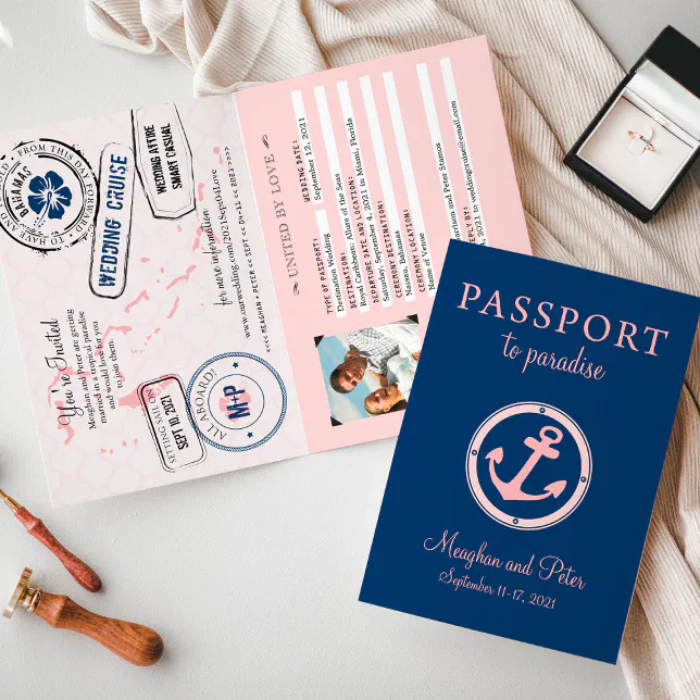 Bahamas Cruise Passport Wedding Invitation | Zazzle