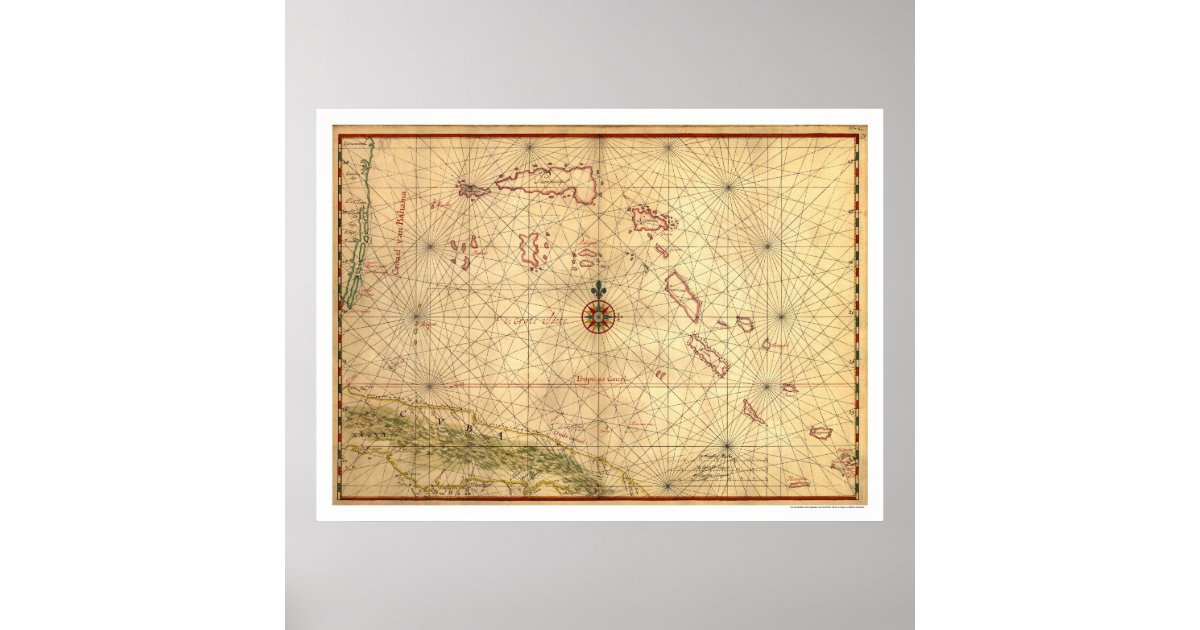 Bahamas & Cuba Map 1650 Poster | Zazzle