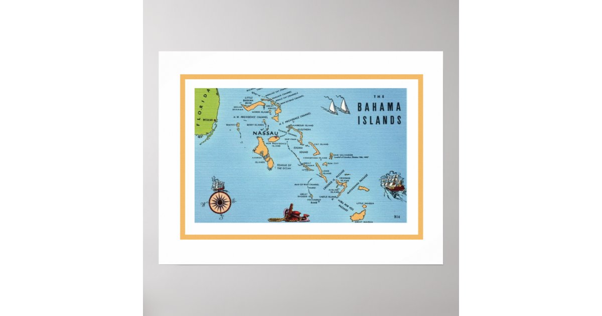 Bahamas Islands Map 18x24 Poster | Zazzle