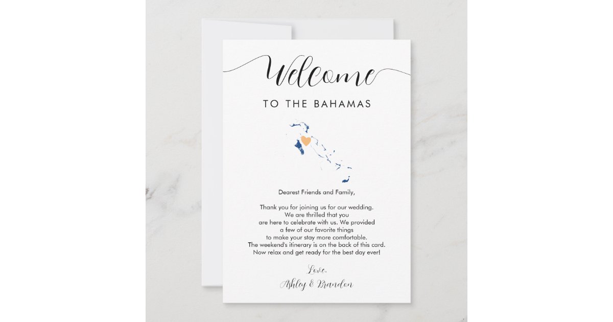 Bahamas Map Wedding Welcome Letter Itinerary Card | Zazzle