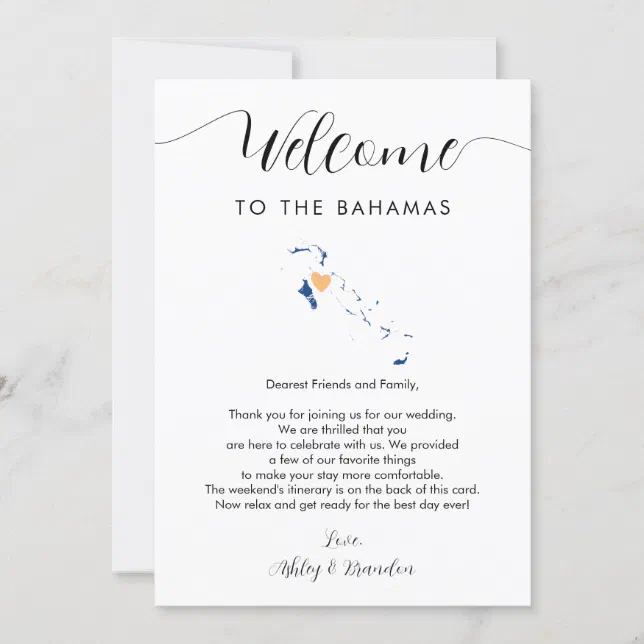 Bahamas Map Wedding Welcome Letter Itinerary Card | Zazzle
