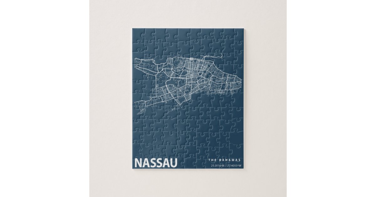 Bahamas Minimalist City Map Line Art in Blue Jigsaw Puzzle | Zazzle