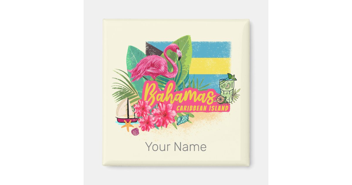 Bahamas retro caribbean island flamingo vintage magnet | Zazzle