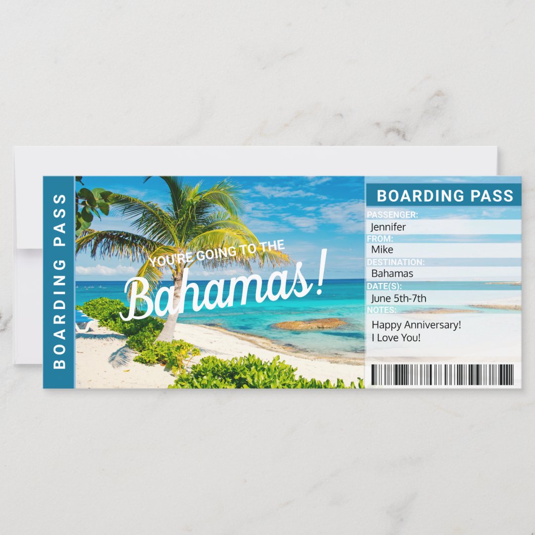 Bahamas Surprise Trip Boarding Pass Gift Ticket | Zazzle
