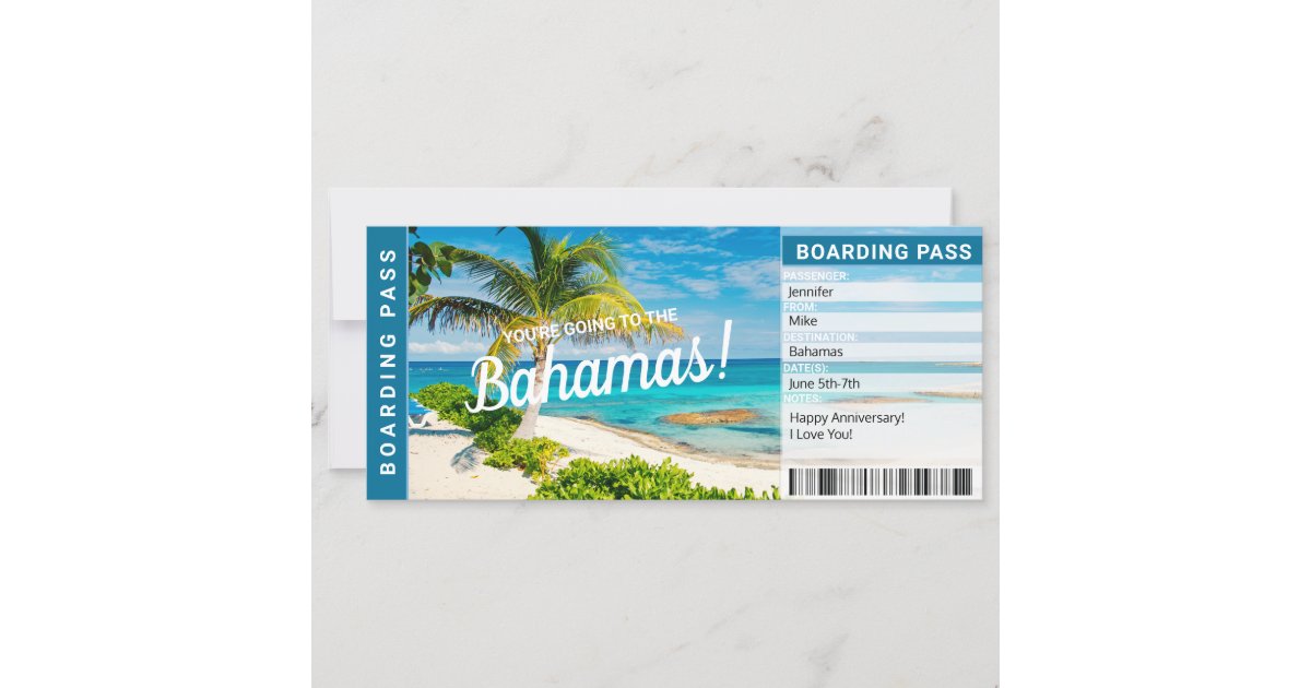 Bahamas Surprise Trip Boarding Pass Gift Ticket | Zazzle