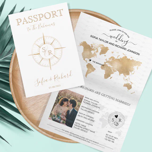 Bahamas Wedding Destination Passport World Map Invitation | Zazzle