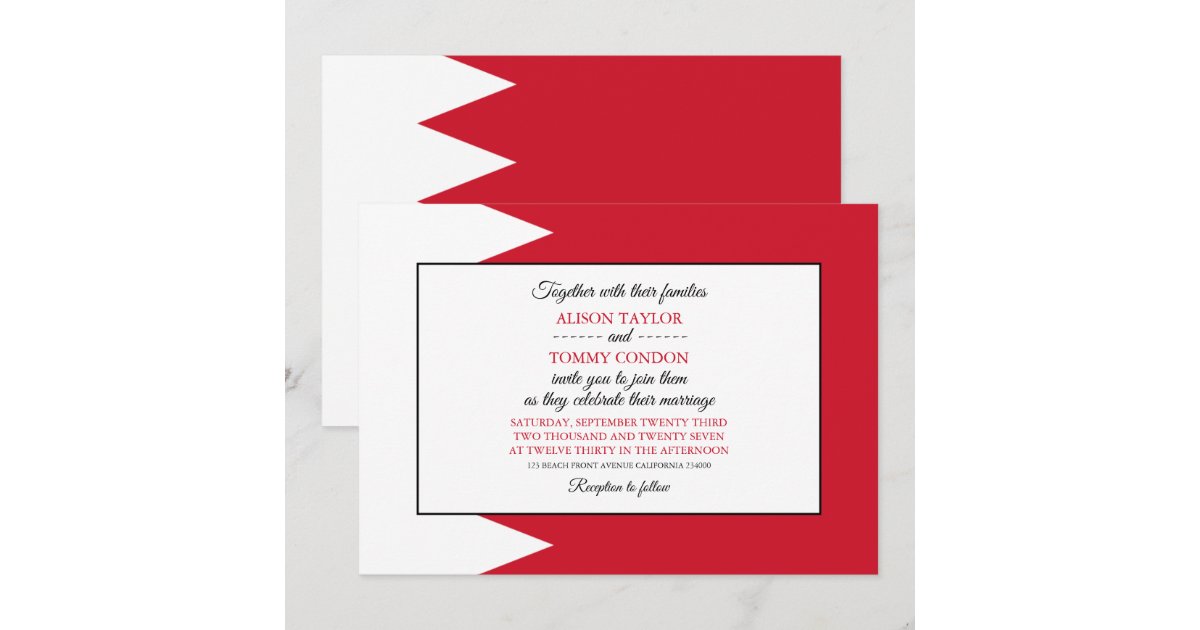 Bahraini Flag, Flag of Bahrain Wedding Invitation | Zazzle