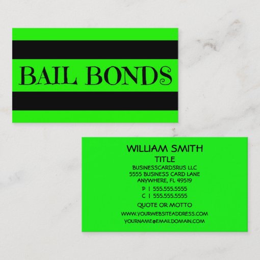 Bail Bonds Neon Green Business Card | Zazzle