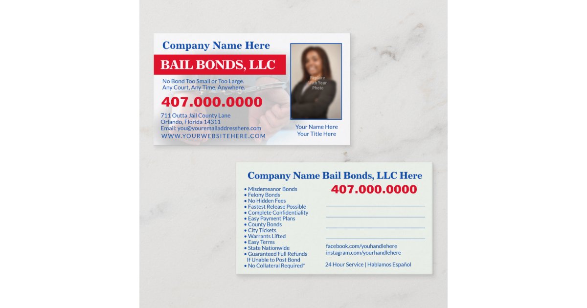 Bail Bonds Photo Customize Business Card Template | Zazzle