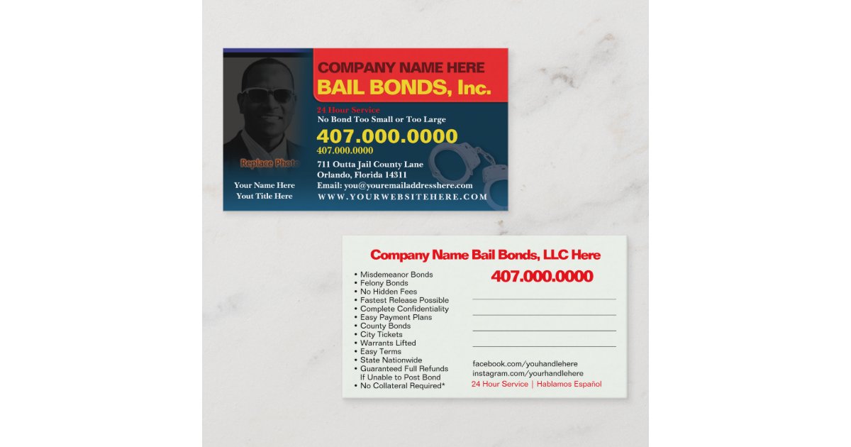 Bail Bonds Photo Customize Business Card Template | Zazzle