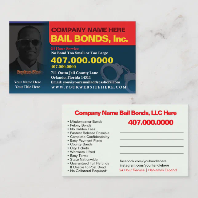 Bail Bonds Photo Customize Business Card Template | Zazzle