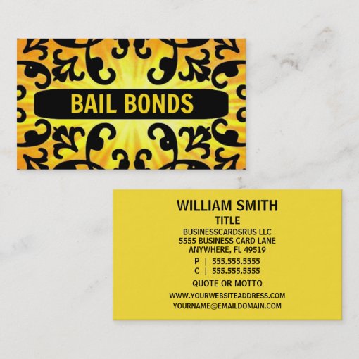 Bail Bonds Sunshine Damask Business Card | Zazzle