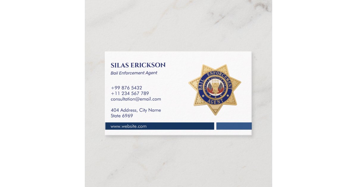 Bail Enforcement Agent | Elegant Blue Shield Business Card | Zazzle