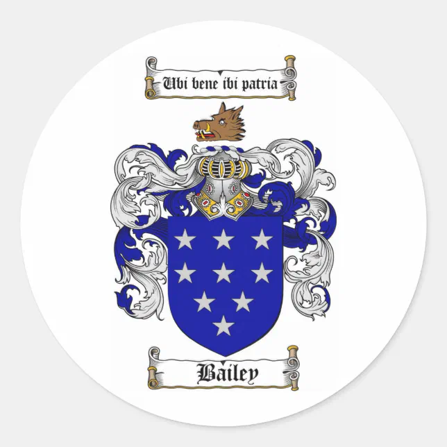 BAILEY FAMILY CREST - BAILEY COAT OF ARMS CLASSIC ROUND STICKER | Zazzle