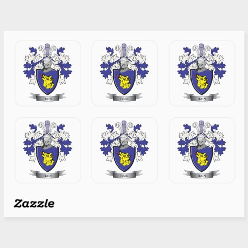 Bain Family Crest Coat of Arms Square Sticker | Zazzle
