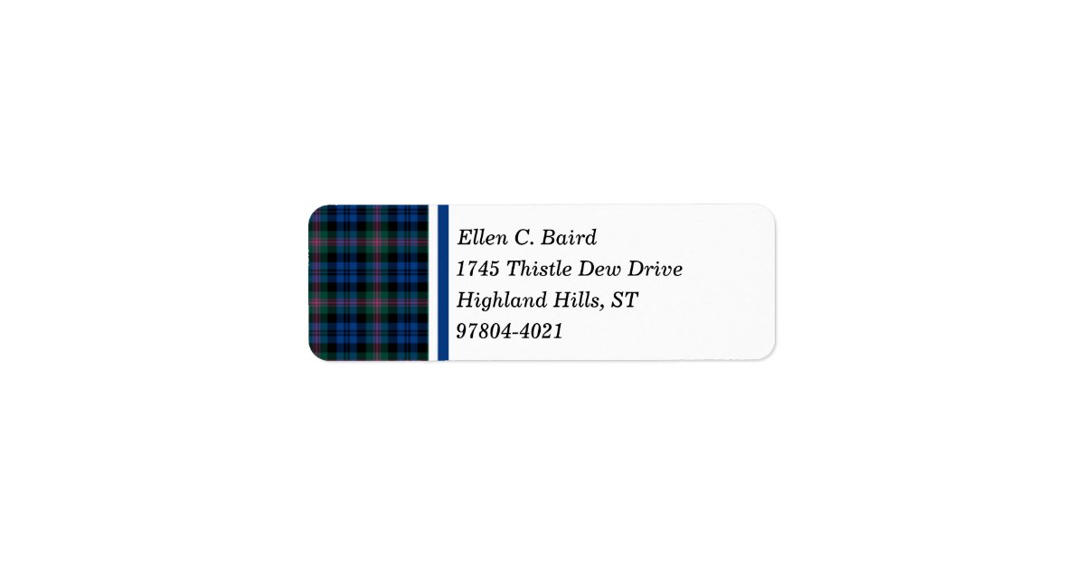 Baird Clan Blue and Green Scottish Tartan Label | Zazzle