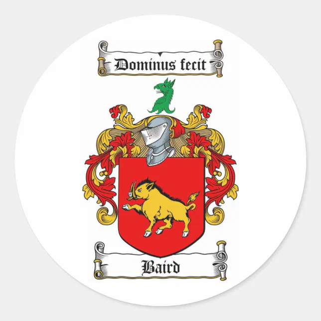 BAIRD FAMILY CREST - BAIRD COAT OF ARMS CLASSIC ROUND STICKER | Zazzle