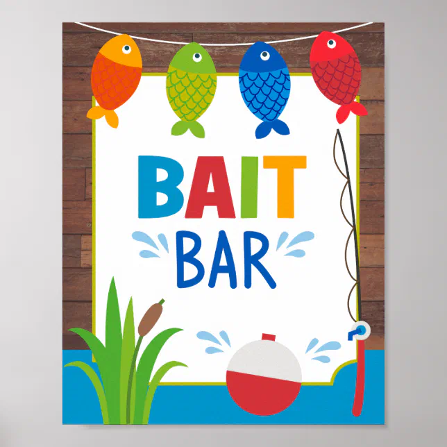 Bait Bar Sign The Big One fishing party food sign | Zazzle