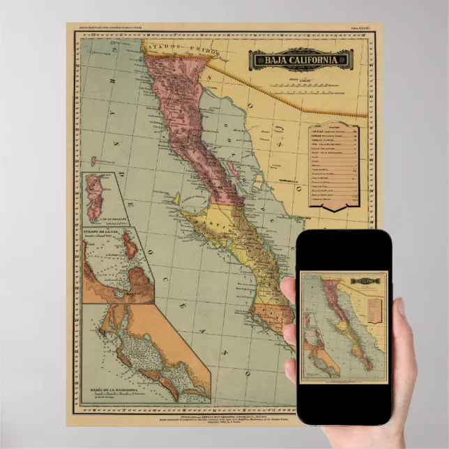Baja California Antique Map Poster | Zazzle