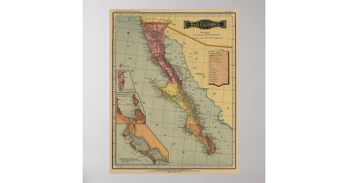 Baja California Antique Map Poster | Zazzle